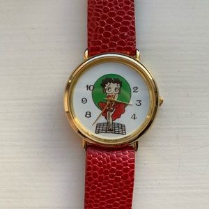 Betty Boop | Accessories | Vintage Gold Red Leather Betty Boop Watch ...